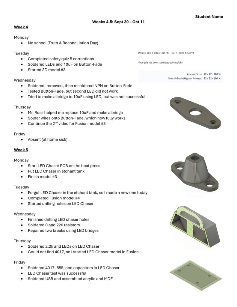 Progress Report – Tech – GP Vanier